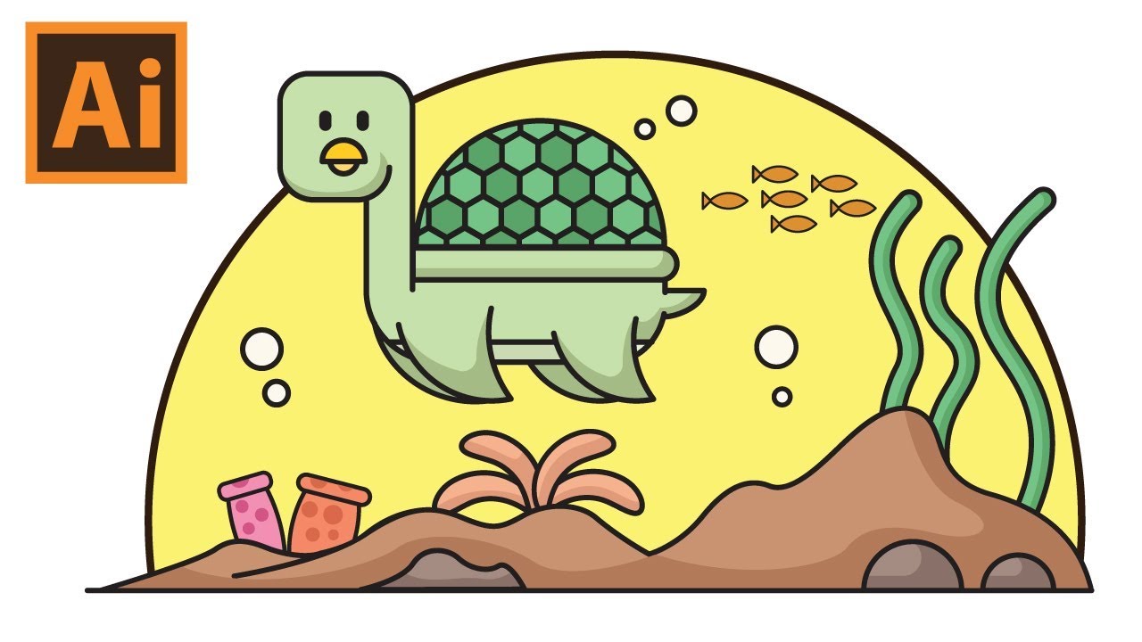 Cute Turtle Character Illustrator Flat Design Creation Process Youtube