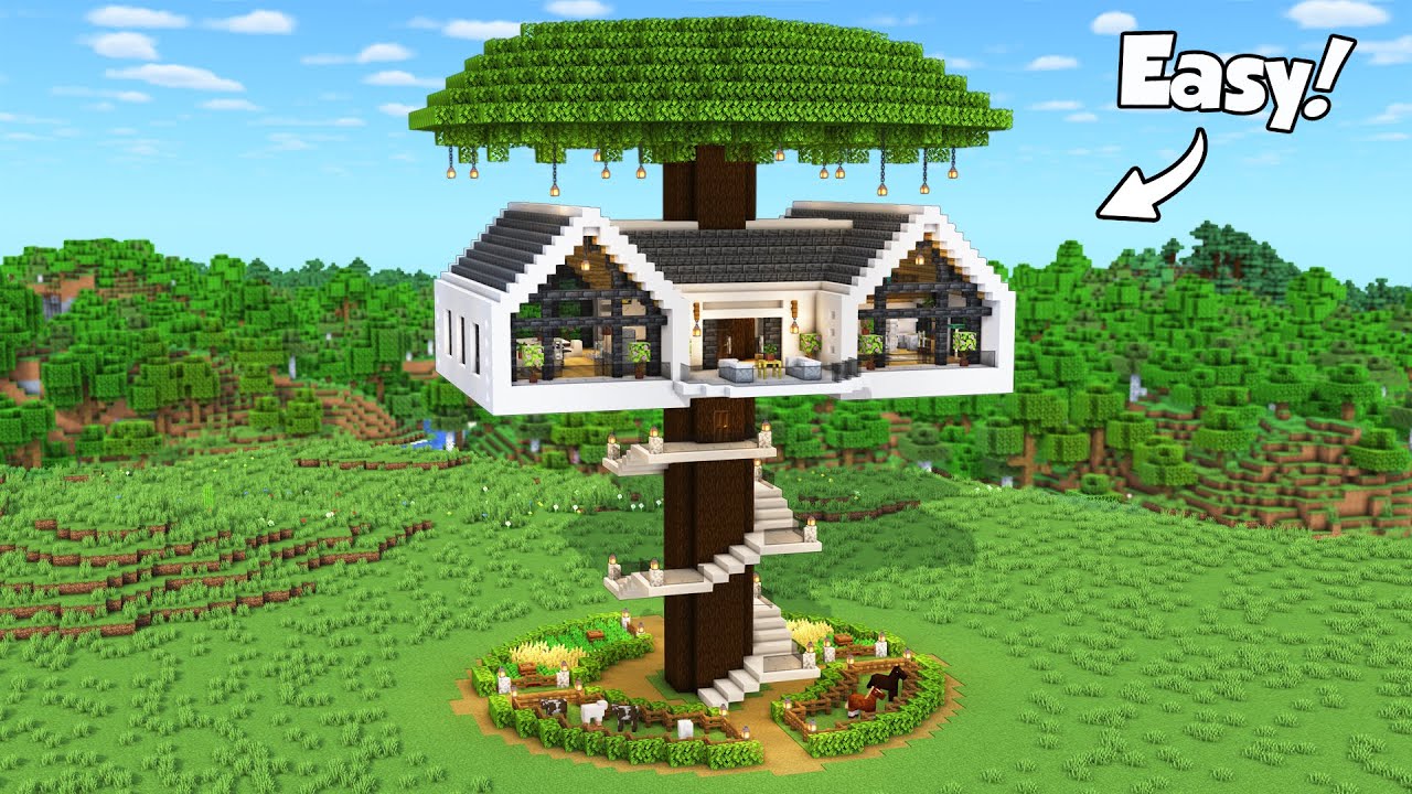 Minecraft How To Build A Modern Tree House Tutorial Easy To Follow