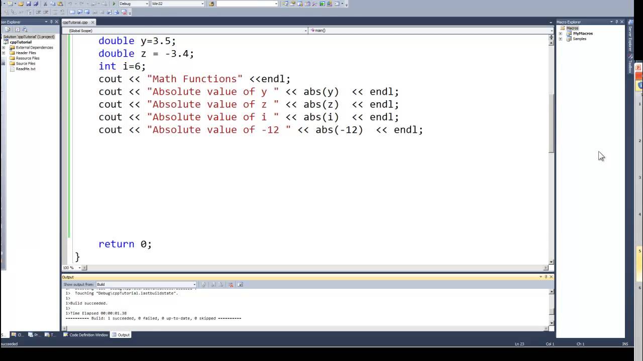 Programming In C C Episode 0036 Math Functions Abs And Sqrt