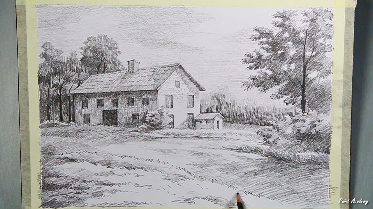 House Easy Landscape Color Pencil Drawing Riloim