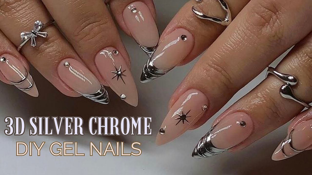 Silver Chrome Nails 3d Chrome Nail Art Using Rhinestone Glue рџ Youtube