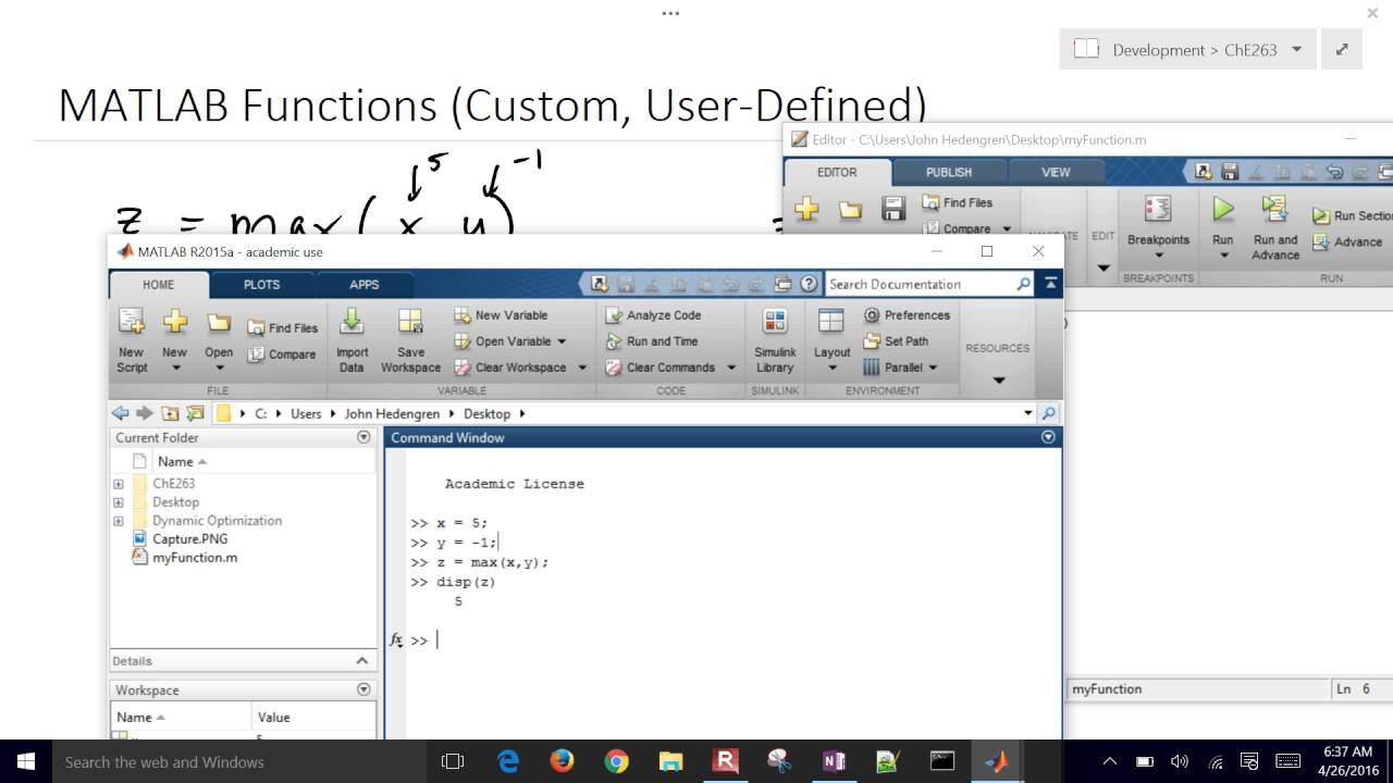 Matlab User Defined Custom Functions Youtube