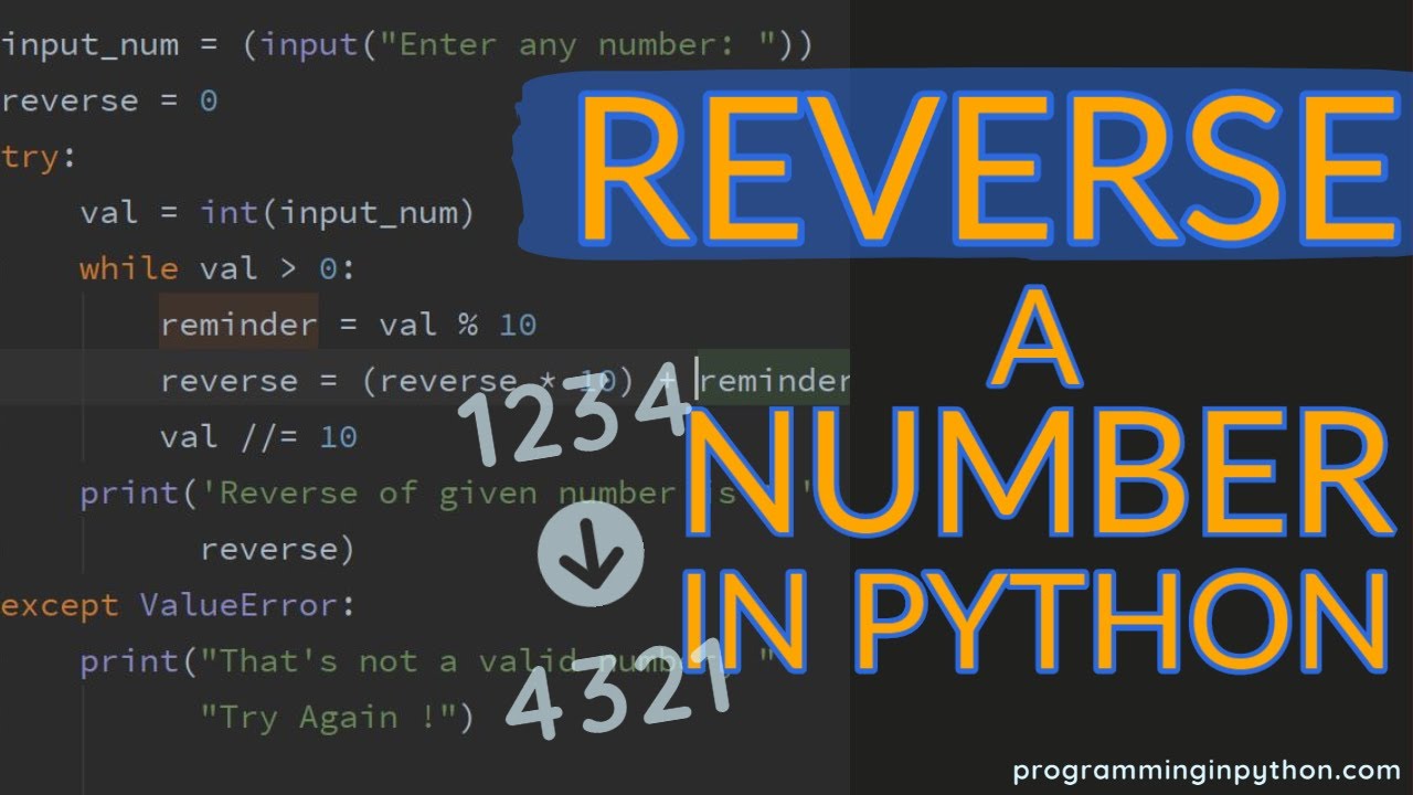 Python Program To Find Reverse Of A Number Programming In Python