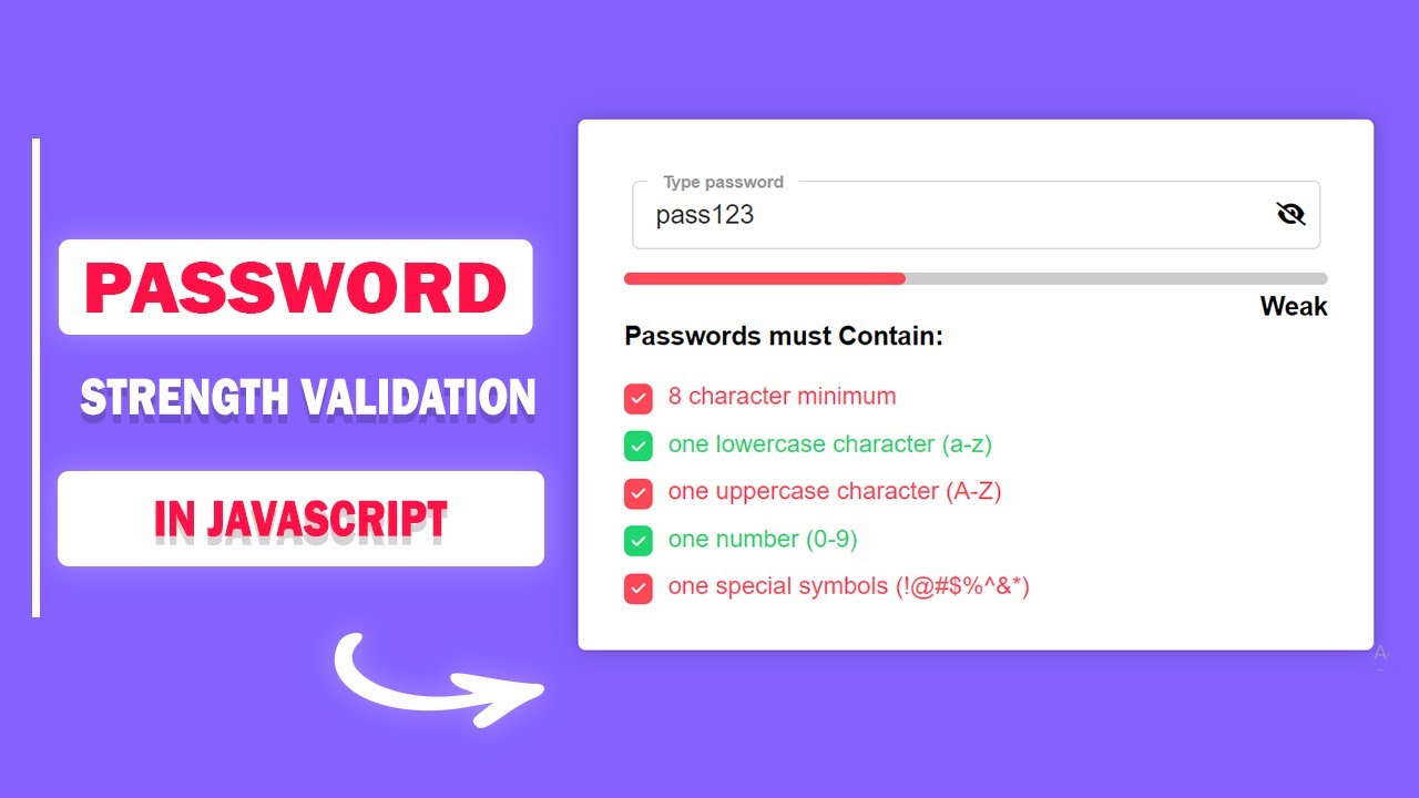 Password Strength Validation In Javascript Hide Show Password Toggle