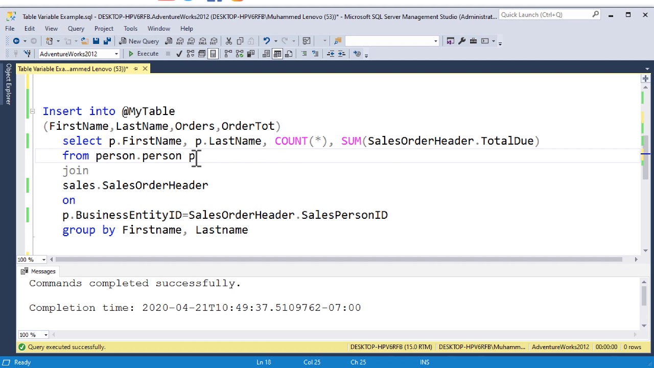 39 Table Variables Microsoft Sql Server Youtube