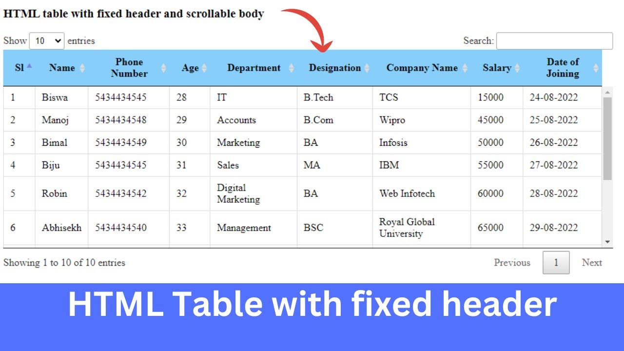 Scroll Html Table With Fixed Header At Jacqueline Sadler Blog