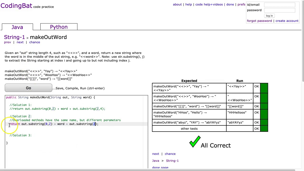 Codingbat Makeoutword Java Youtube