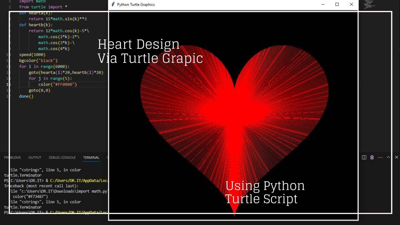 Creating Heart Shape Design Via Turtle Graphics Python Turtle