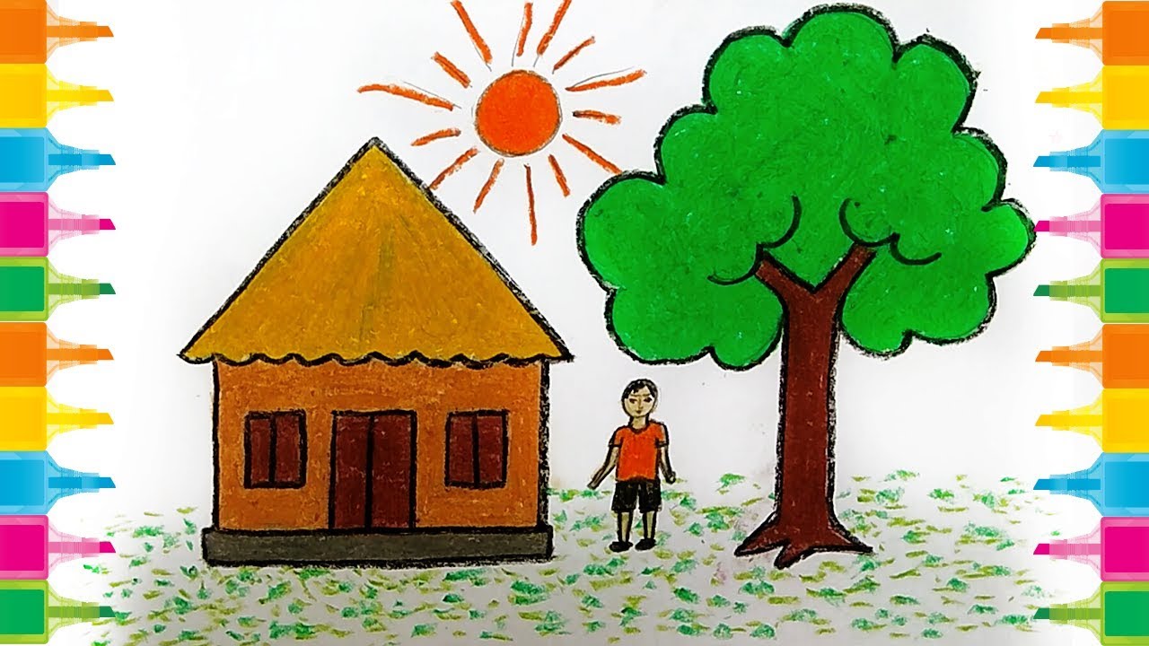 Simple House Drawing For Kids Learning Colors Very Easy Youtube