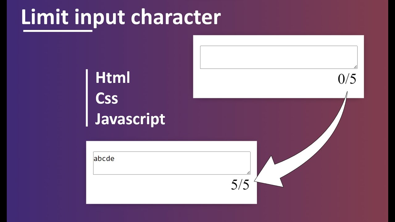 Limit Input Character Using Html Css Javascript Youtube