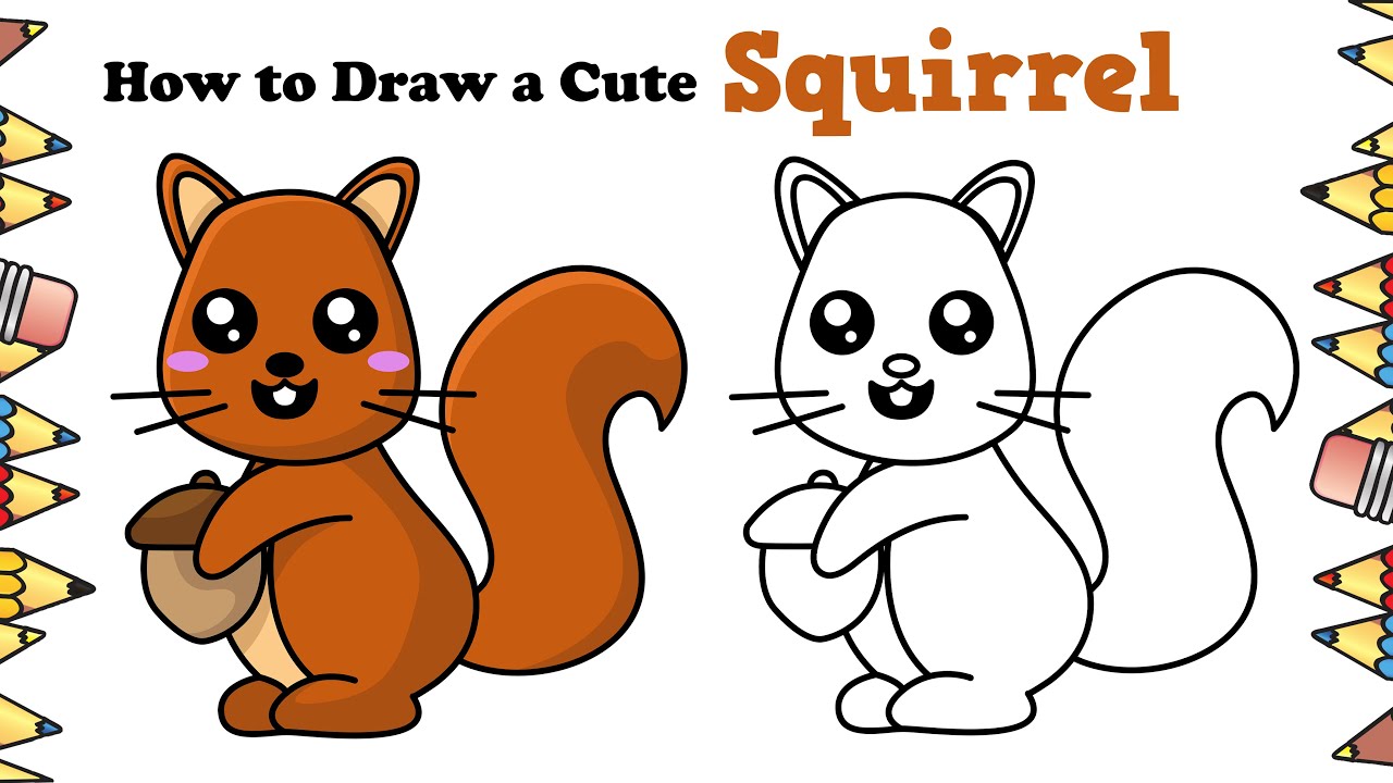 How To Draw A Cute Squirrel With An Acorn Easy Youtube