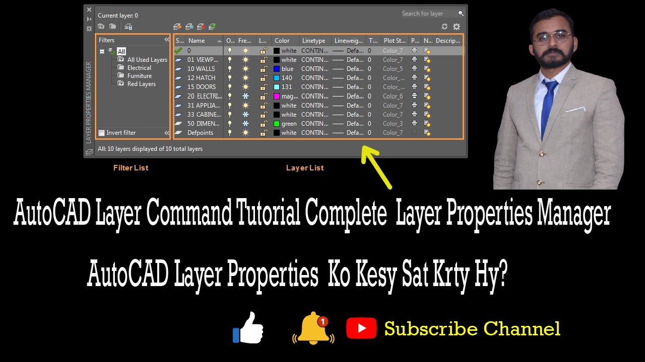 Autocad Layer Command Tutorial Complete Layer Properties Manager Youtube