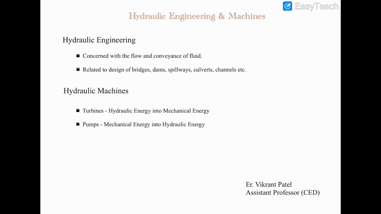 Hydraulic Engineering Machines Lecture 1 Youtube