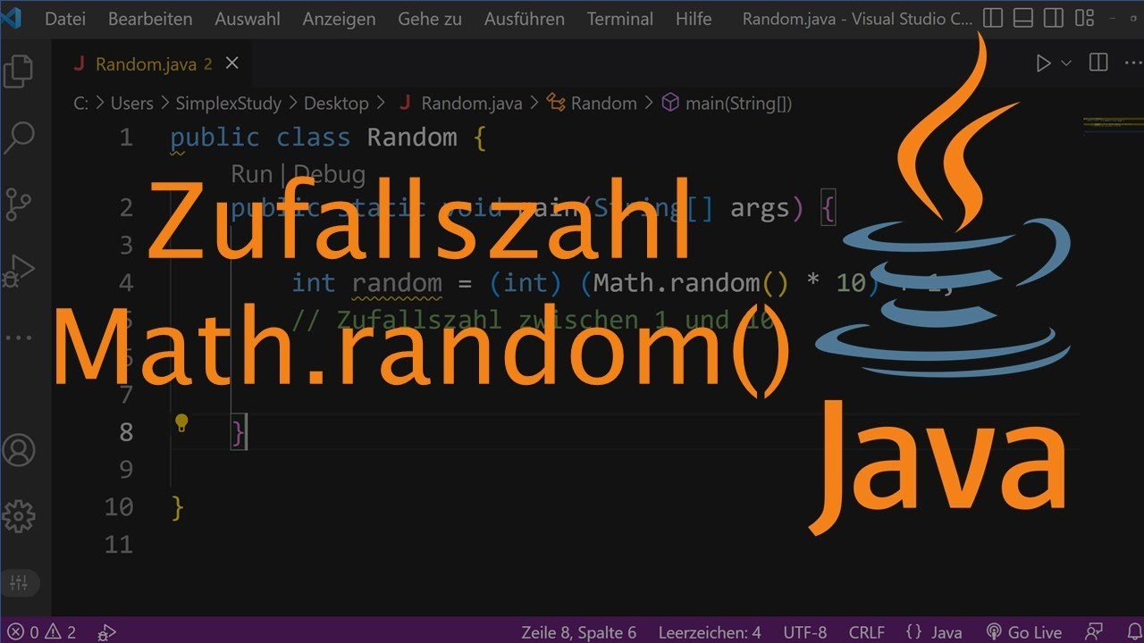 Java Zufallszahl Math Random Youtube