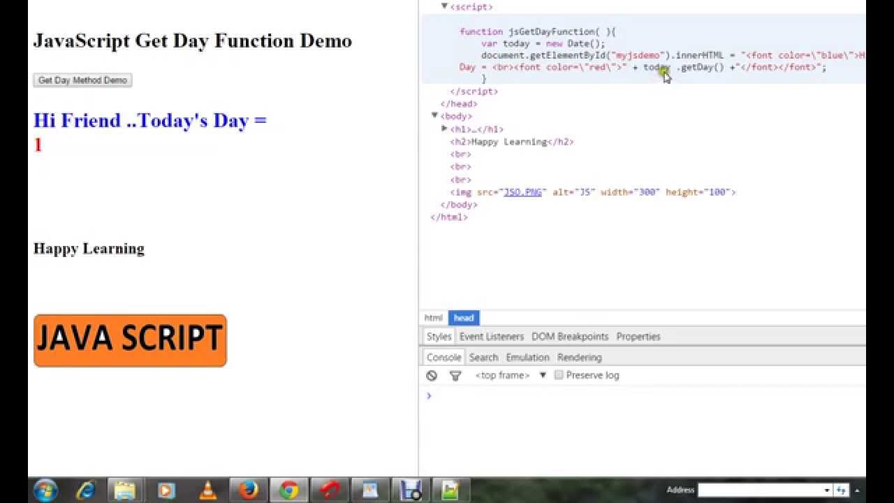 Date Get Day Method In Javascript Demo Youtube