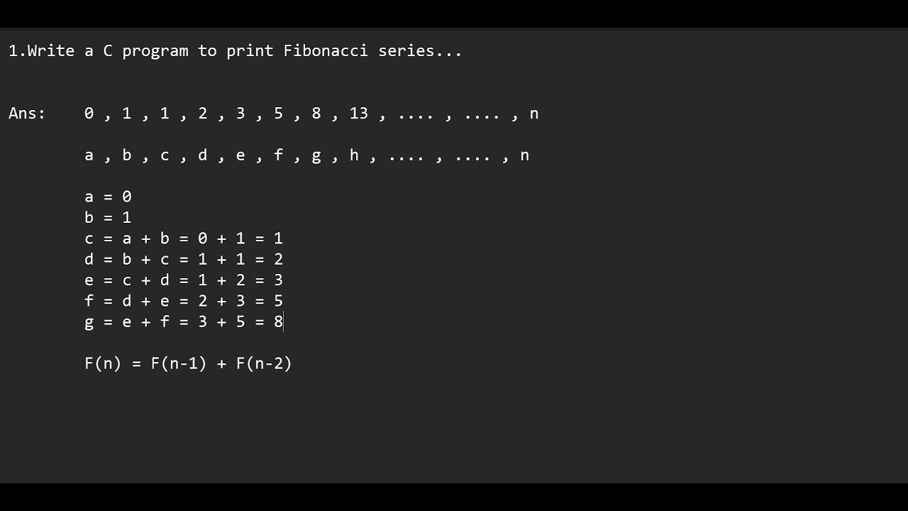 C Program To Print Fibonacci Series Youtube