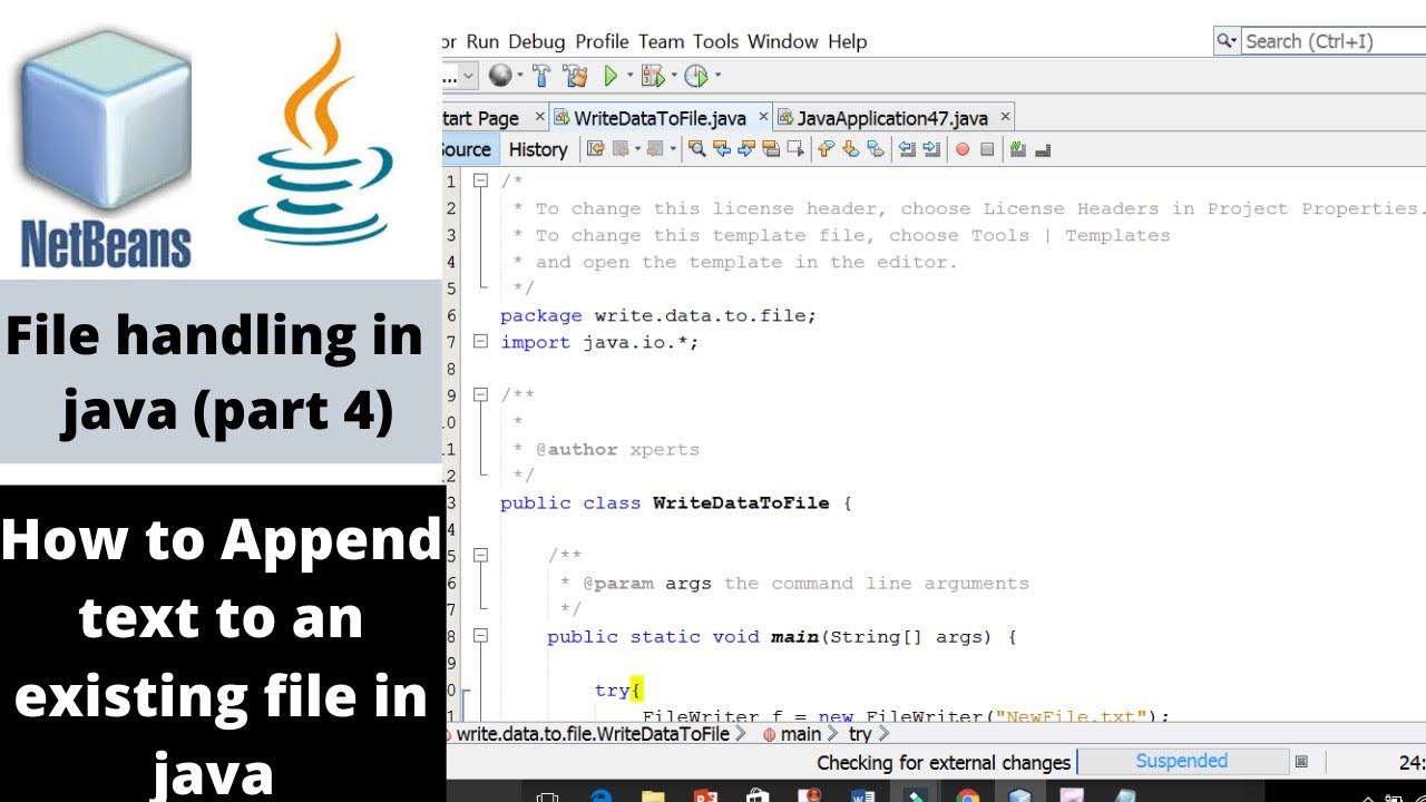 How To Append Text To An Existing File In Java Netbeans Ide Youtube