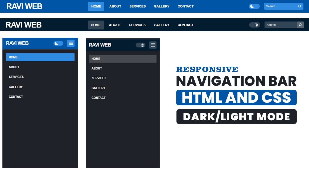 How To Create Responsive Navigation Bar Using Html And Css Dark