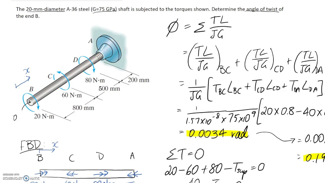 Angle Of Twist Of Shaft With Torsion Youtube