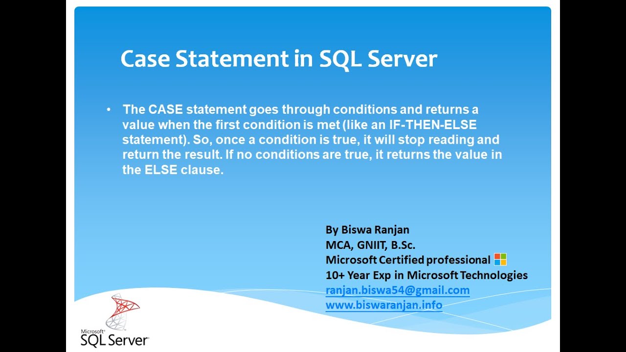 Case Statement In Sql Server Youtube