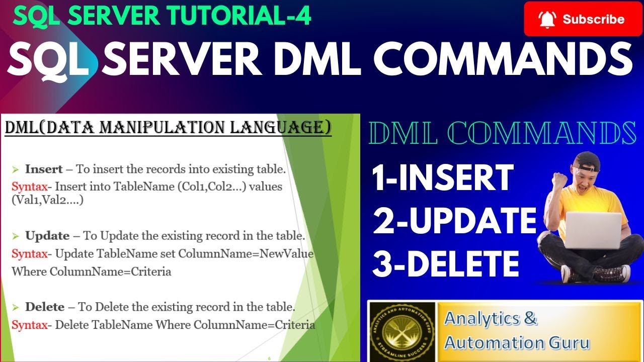 4 Sql Dml Commands Insert Update And Delete Commands In Sql Youtube