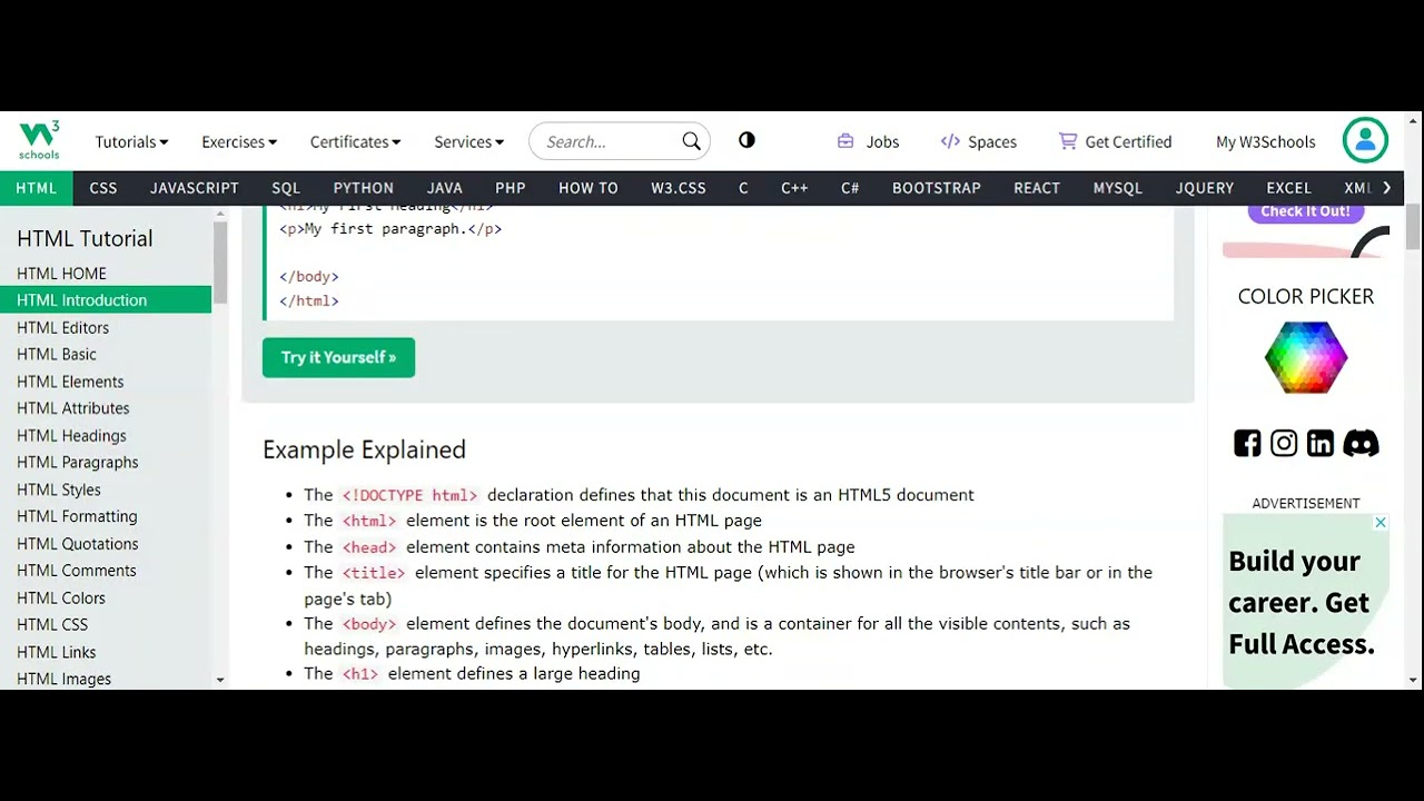 W3schools Html Tutorial 01 Introduction Youtube