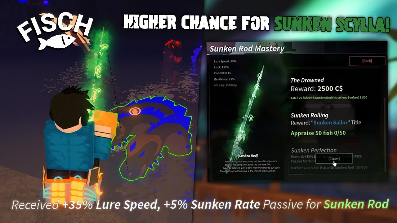 Sunken Rod Mastery Helps Catch Sunken Scylla Easier In Fisch Youtube