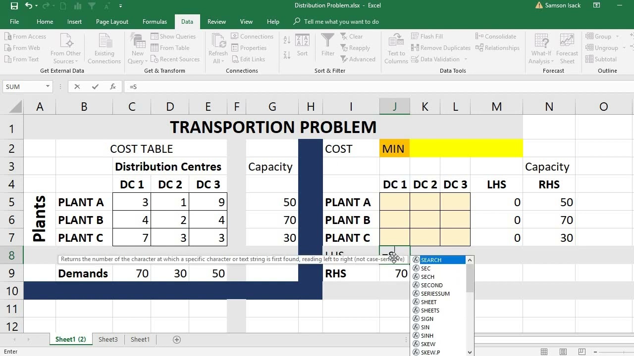 Excel How To Solve Transportation Problem Of Operational Research Uk