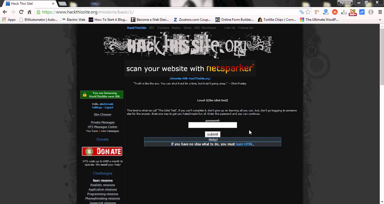Hackthissite Practice Hacking Basic 1 Youtube