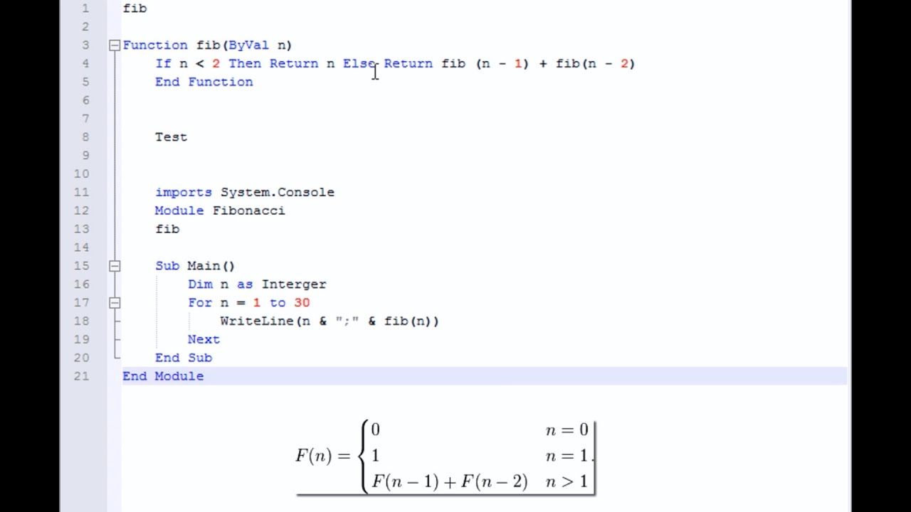 Vb Net Fibonacci Sequence Implementation Method Youtube