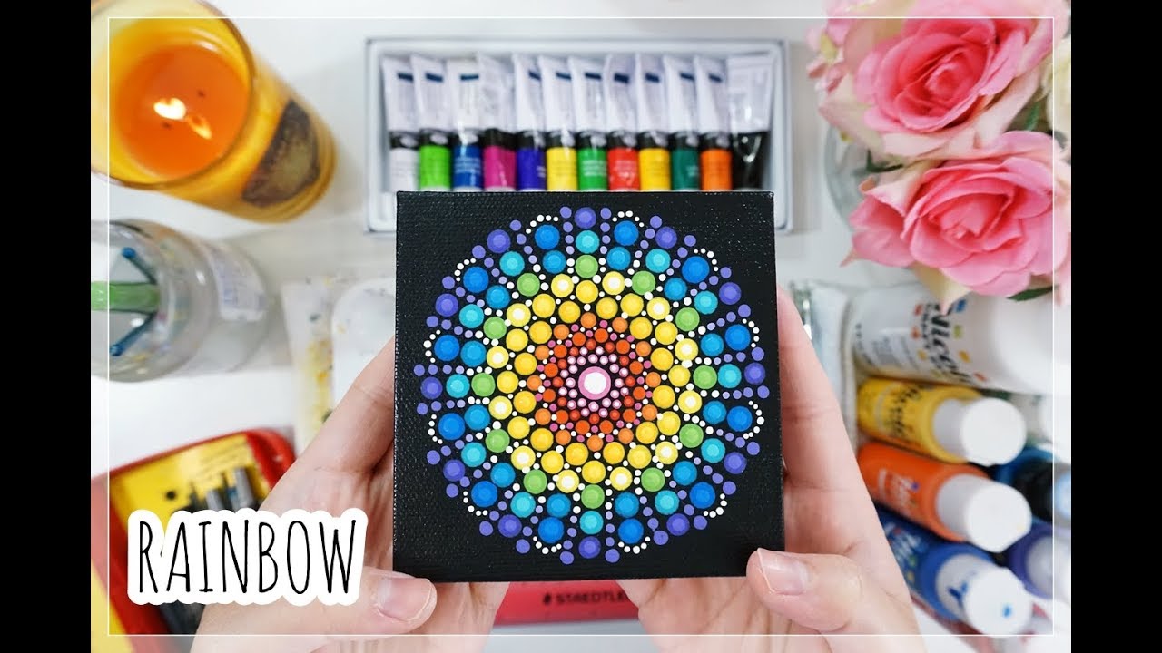 Easy Mandala Dot Painting Rainbow Youtube