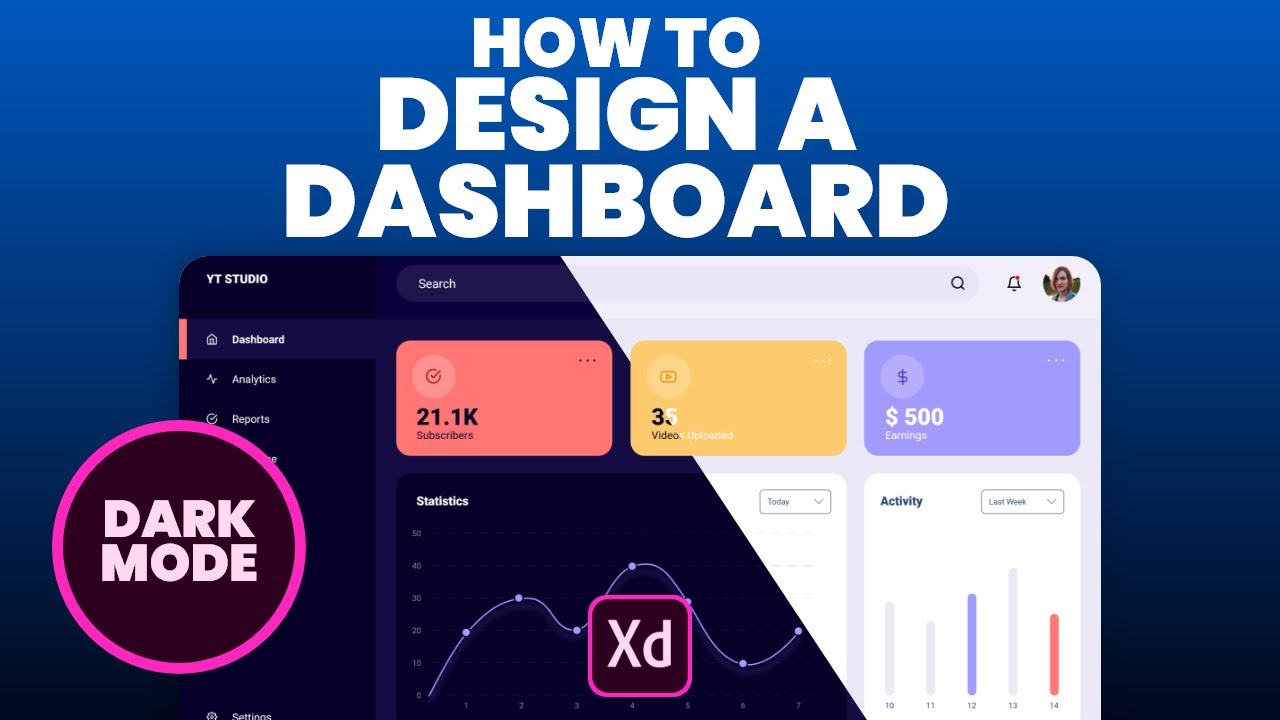 How To Design A Dashboard Ui In Adobe Xd Dark Mode Youtube