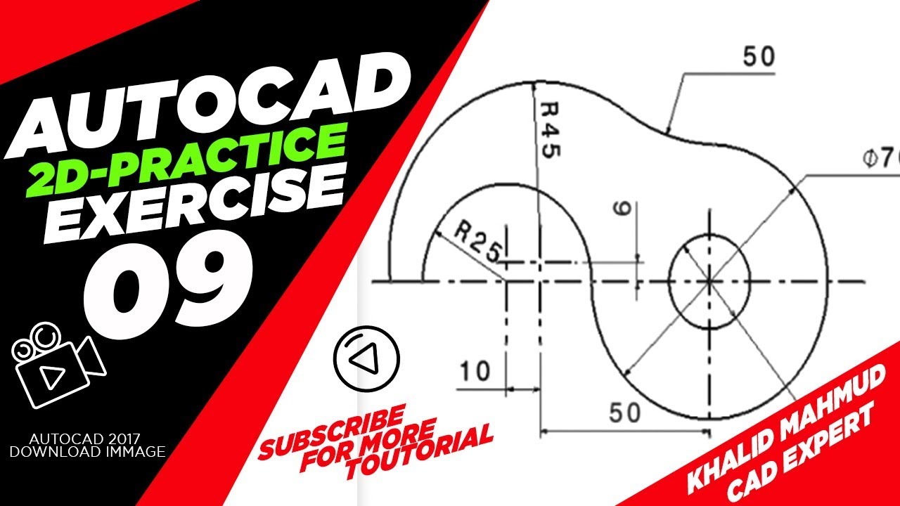 Autocad 2d Practice Drawing Exercise 9 Basic Advance Tutorial Youtube