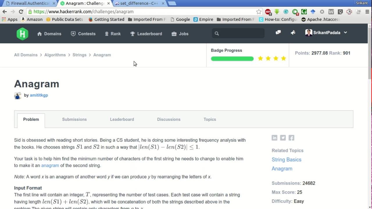 Hackerrank Anagram Solution Youtube