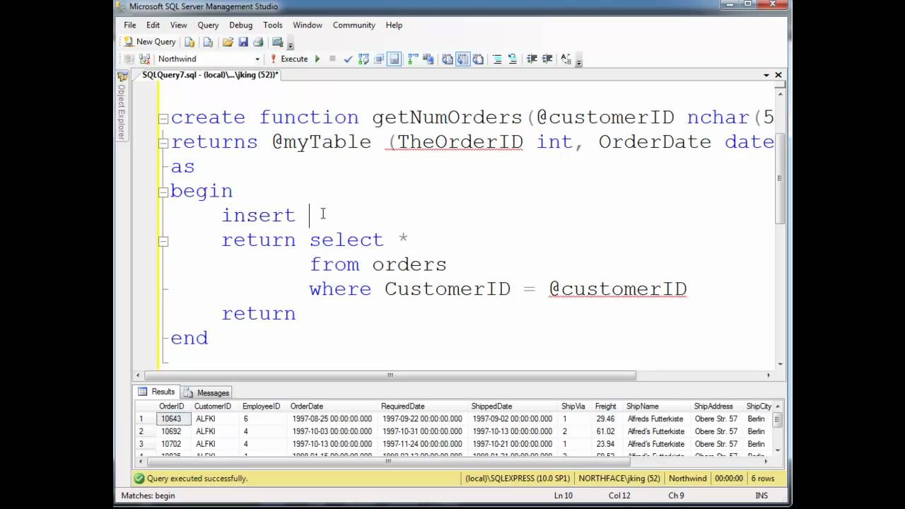 Sql Multi Statement Table Valued Functions Youtube