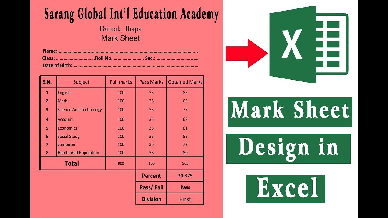 How To Make School And College Mark Sheet Design Excel Tutorial