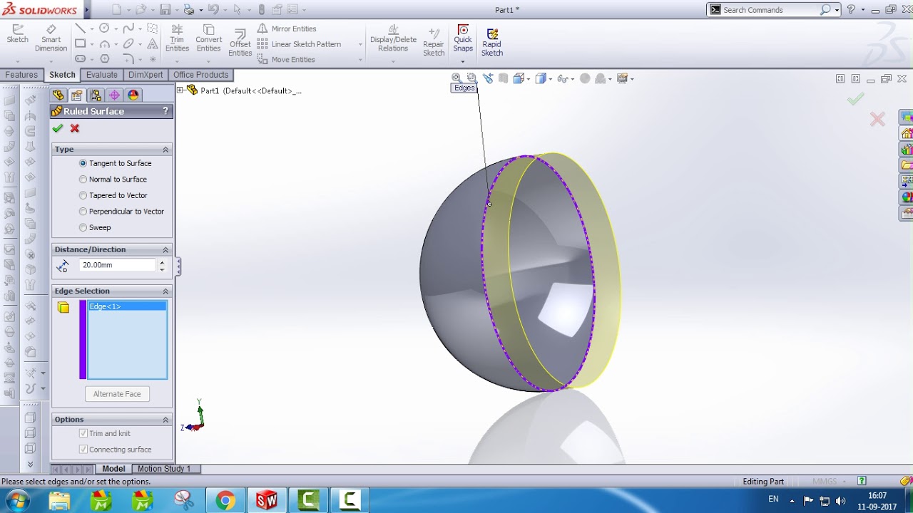 Solidworks Surface Tutorial How To Use Ruled Surface Tool In