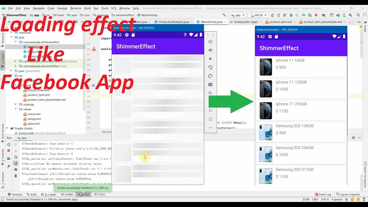 Android Tutorial Show Loading Progress Using Shimmer Effect Of