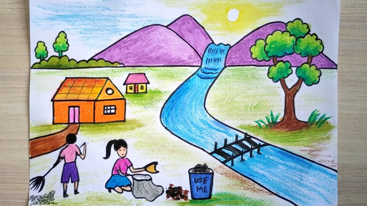 Clean India Scenery Poster Easy Gandagi Mukt Mera Gaon Drawing Clean
