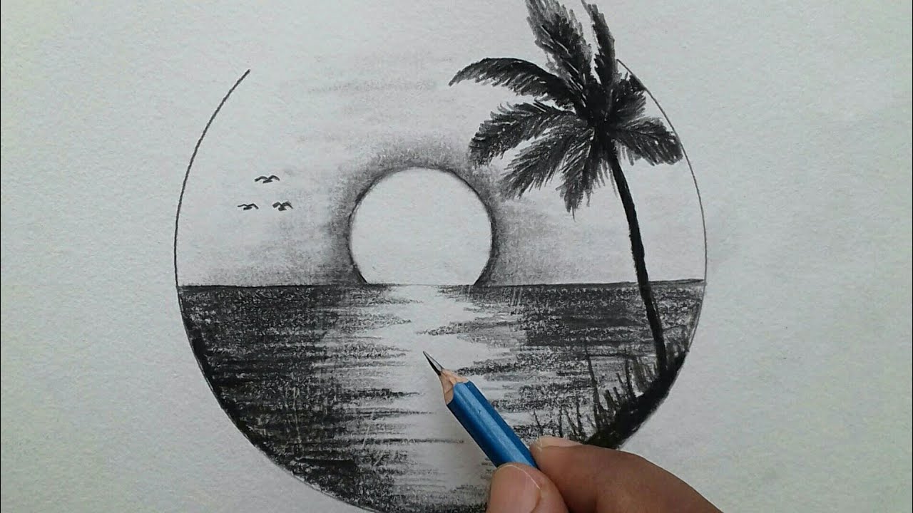 Easy Sunset Scenery Drawing How To Draw Beautiful Scenery Of Sunset