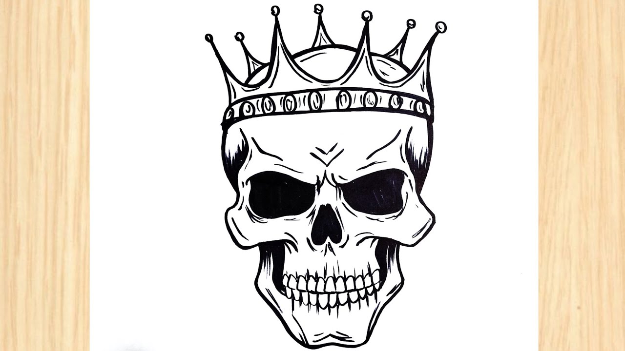 How To Draw A Skull With Crown Tattoo Drawing Tutorial Youtube