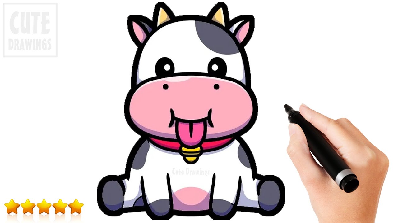 Easy To Draw Cartoon Baby Cow Cute Happy Smile Baby Cow Sitting