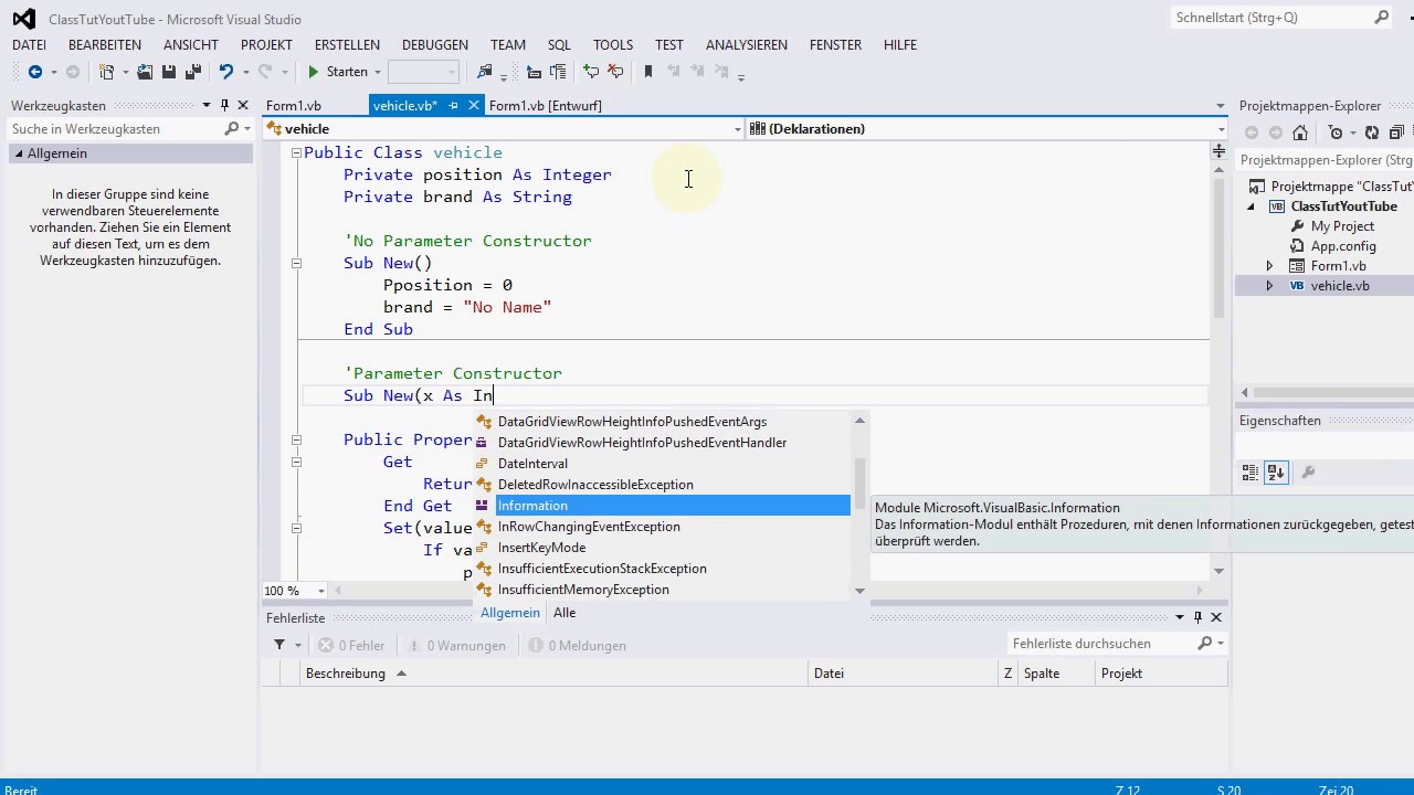 Vb Class Part 3 Constructor Youtube