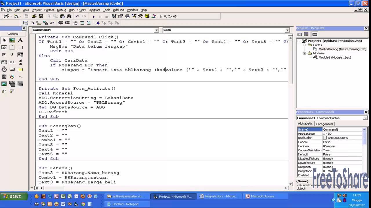 Coding Untuk Simpan Data Tutorial Vb6 Step 5 Youtube
