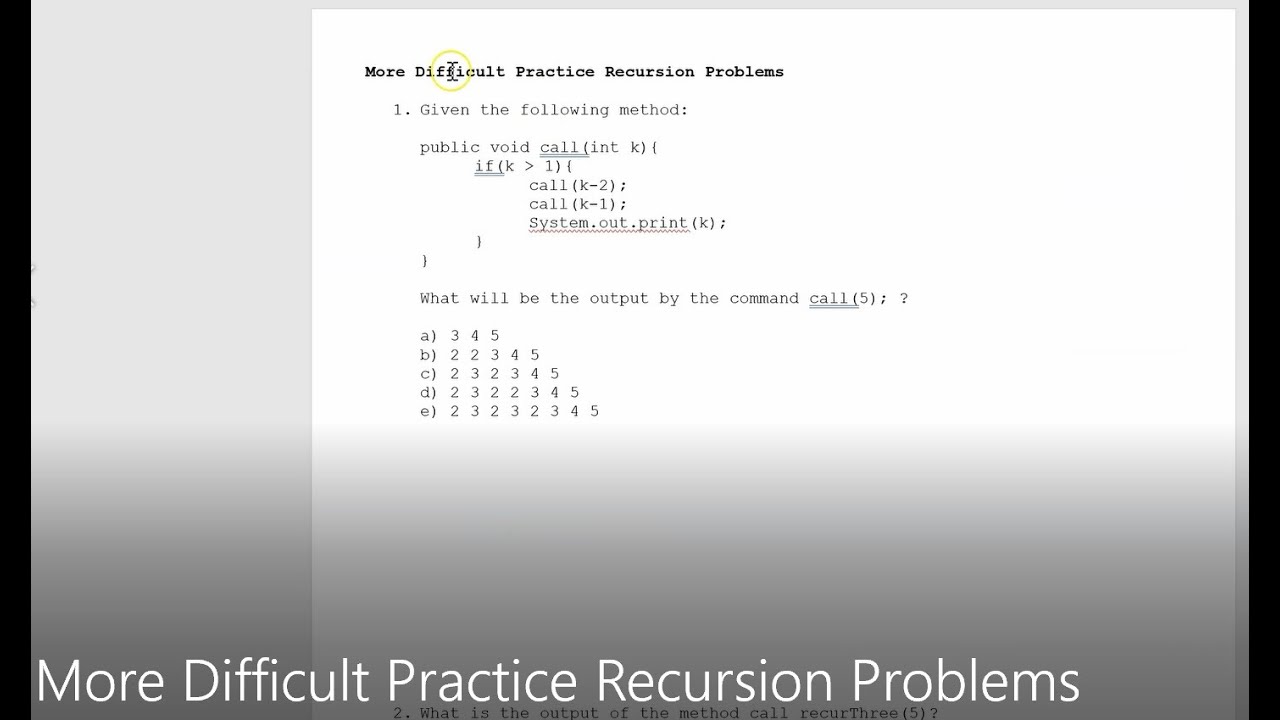 Java Lesson 141 Apcsa More Difficult Practice Recursion Problems