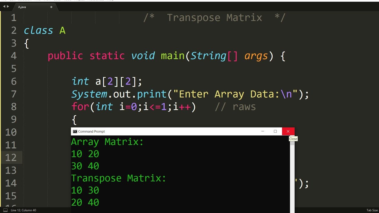 Java Program To Print Transpose Matrix Learn Coding Youtube