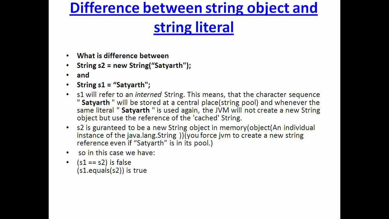 Difference Between String Object And String Literal Youtube
