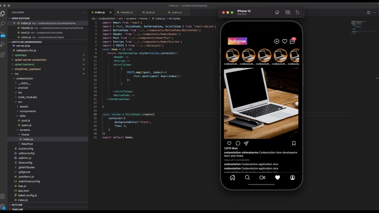 Create Instagram Home Page Post Feed In React Native Clone Youtube