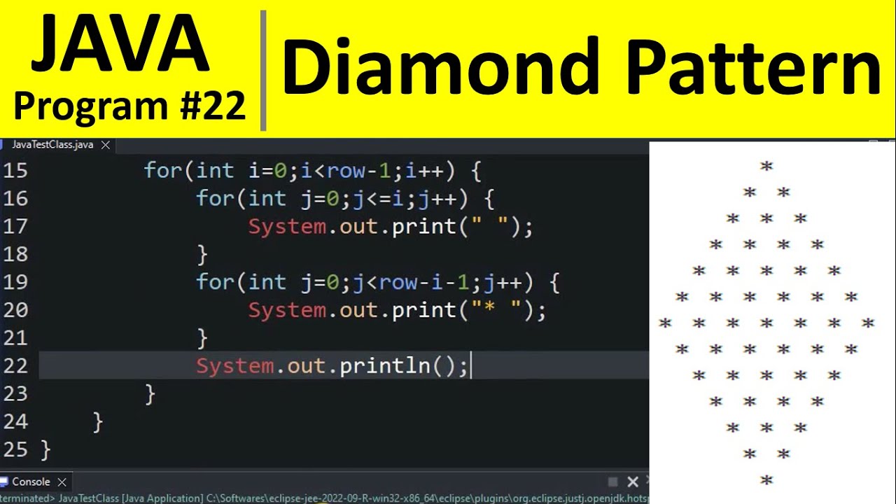 Java Program 22 Print Diamond Shape Star Pattern In Java Youtube