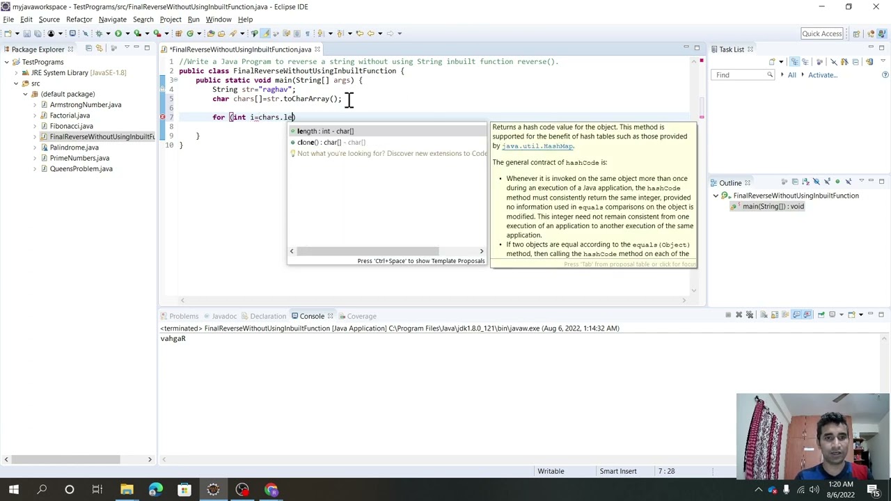 Java Program To Reverse A String Without Using String Inbuilt Function